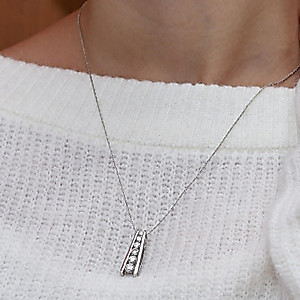 1.25 Carat Round Cut Lab Created Moissanite Diamond Five Stone Journey Bar Pendant Necklace In 14k White Gold Plated 925 Sterling Silver Jewelry With 18" Chain)