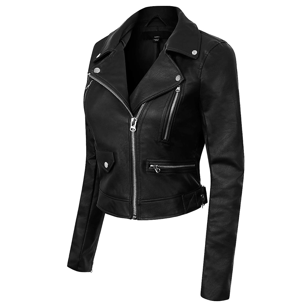 Design by Olivia Women's Long Sleeve Zipper Closure Moto Biker Faux Leather Jacket Black2 L
