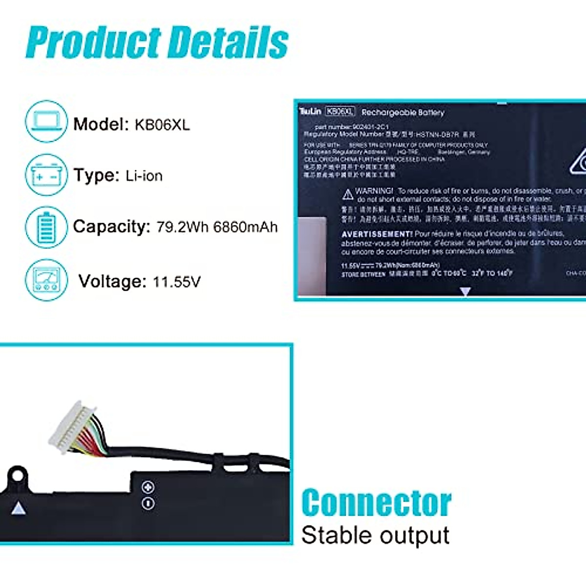 KB06XL 902499-856 902499-855 902401-2C1 Laptop Battery Replacement for HP Spectre X360 15 15-Bl012DX 15-BL0XX 15-BL1XX 15-BL002XX 15T-BL000 15T-BL100 Z6K99EA Series KBO6XL HSTNN-DB7R TPN-Q179