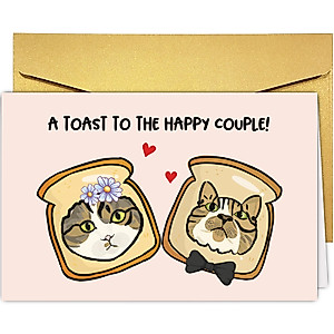 Funny Cat Toast Wedding Card for Couple, Cute Wedding Shower Card for Bride Groom, Engagement Card for Cat Lover, A Toast to The Happy Couple