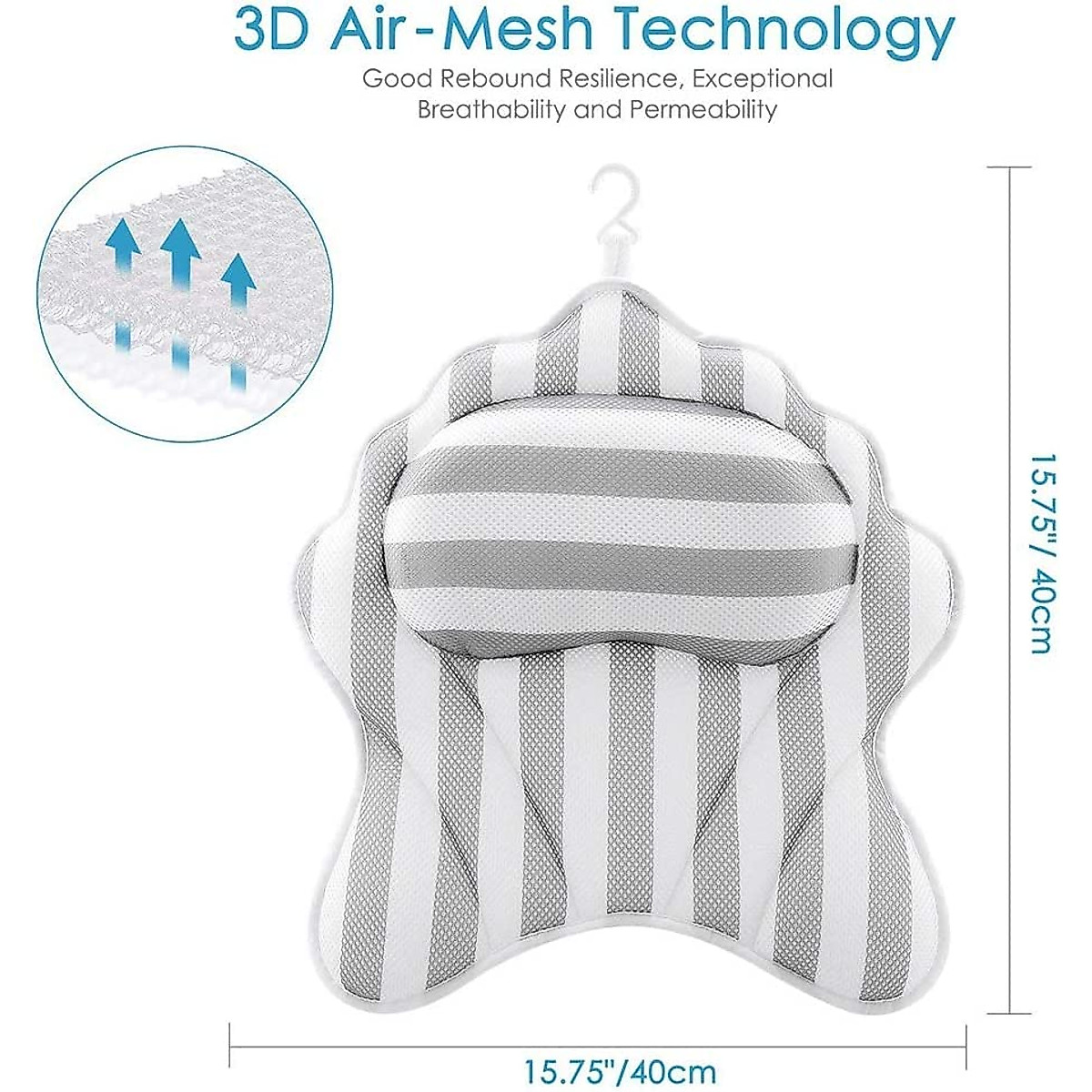 Bath Pillow, Bathtub Pillow Bath Pillow Bathtub Pillow, for Neck and Shoulder Spa Bathroom Accessories Bath Pillow 3D Air Mesh Comfortable Soft Bath Cushion with 6 Suction Cups for Tub Bath Cushion