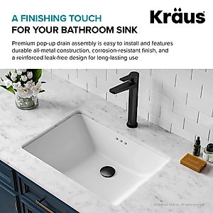 KRAUS Pop-Up Drain with Overflow in Matte Black, PU-11MB