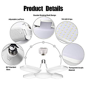 YiaMia LED Basement Lights Led Garage Lights LED Shop Light,6000LM 60W Deformable LED Light Bulbs Garage Ceiling Lighting,Workshop Light for Garage, Workshop, Workbench, Barn, Warehouse (1 Pack)
