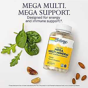 Solaray Iron-Free Mega Multi Mineral, Daily Mineral Complex with Calcium, Magnesium, Zinc, and More in Absorbable Chelated Forms, Overall Health, Energy and Immune Support (200 Capsules, 50 Servings)