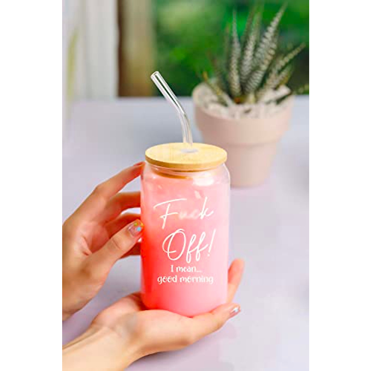 NewEleven Glass Cups With Bamboo Lids and Straws For Coffee, Boha Tea, Smoothie, Cocktail - Iced Coffee Cup, Smoothie Cup, Reusable Boba Cup - 16 Oz Coffee Glass…