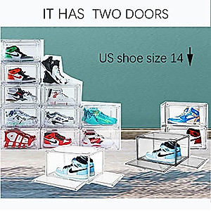 1Pack Shoe Display Case, Hard Plastic Shoe Boxes Stackable, Shoe Storage Box with Lid Clear Shoe Container Stackable Sneakers Organizer Magnetic Shoe Box, Sneaker Storage Fit up to US Size 14