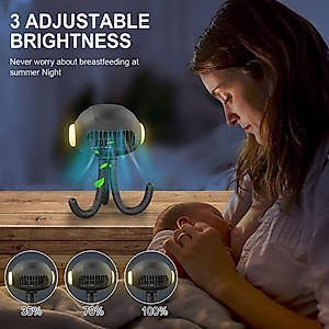 Mamtopia Baby Stroller Fan with Night Light, Rechargeable Bladeless Fan Portable Clip On Fan with 3 Speeds & Flexible Tripod 360°Rotatable for Child Car Seat Crib Bike Desk (Black)