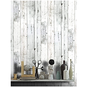 PoetryHome Self Adhesive Decorative Shiplap Wood Wall Paper Shelf Liner Kitchen Backsplash Cabinets Table Furniture Sticker 17.7x117 Inches