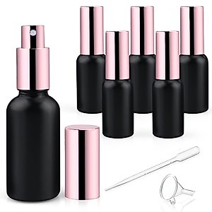 DMuuuDM 6 Pack 1 Oz Black Frosted Glass Spray Bottles,Empty Perfume Fine Mist Atomizer,Essential Oils,Body Sprays-Funnel&Pipette Included