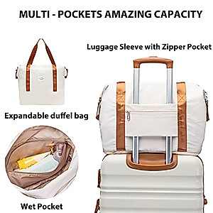 LONG VACATION Luggage Set 4 Piece Luggage Set ABS hardshell TSA Lock Spinner Wheels Luggage Carry on Suitcase (WHITE-BROWN, 6 piece set)