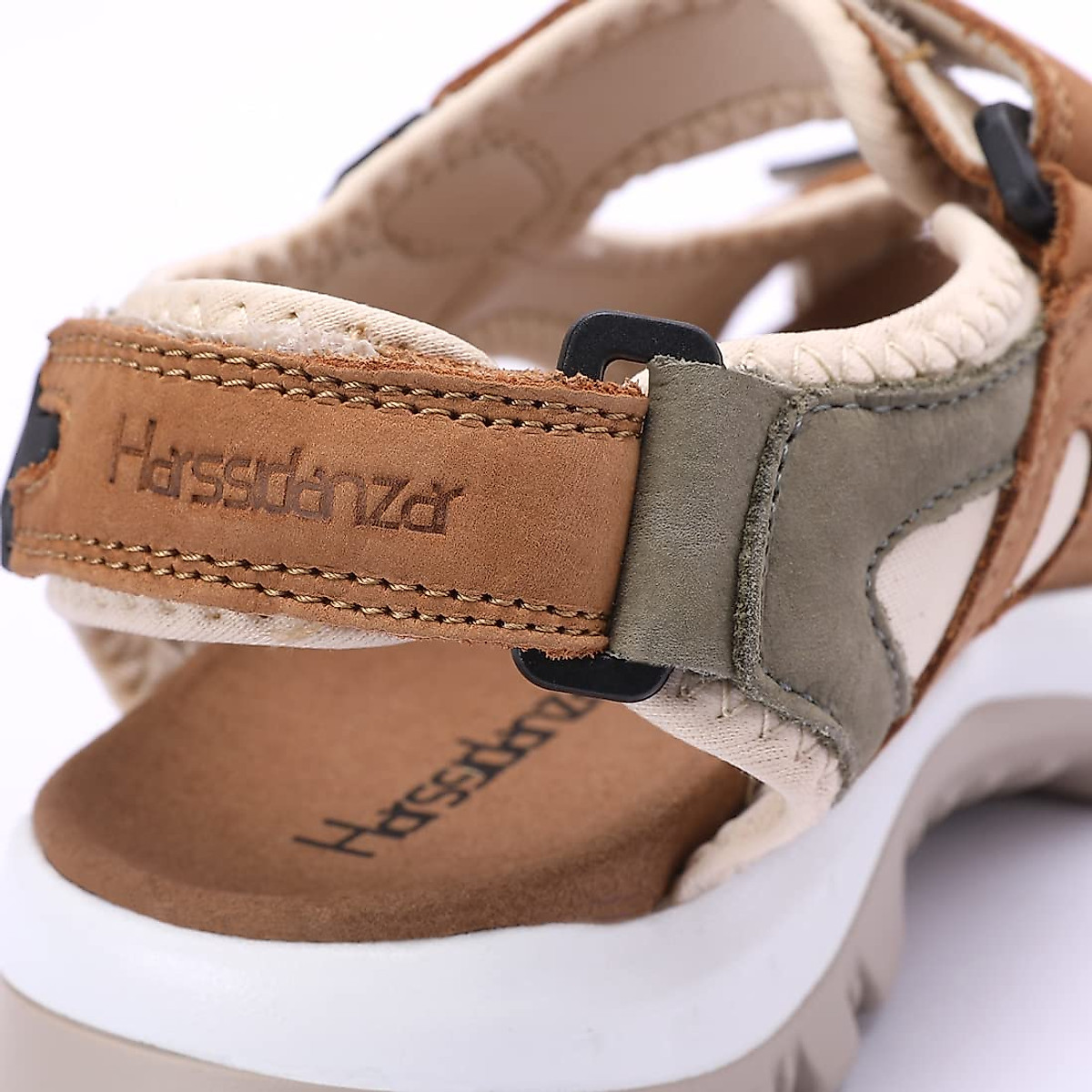 Harssidanzar Women's Leather Sandals Outdoor Sandals Hiking Sandals Casual Walking Sandals Strap Adjustable Beach Sandals For Women SL256US,Camel Grey, Size 6.5