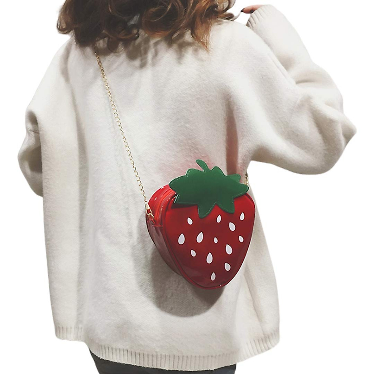 Segreto Women Strawberry Purse Chain Small Crossbody Bag Cell Phone Wallet Bag Shoulder Bag Handbag Fruit Shaped