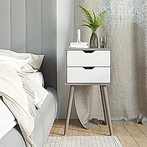 JAXPETY Nightstands Set of 2, Night Stand with Drawers, Bedside Tables with Solid Wood Legs and Large Storage Space, End Table, Side Table, for Bedroom, Light Grey