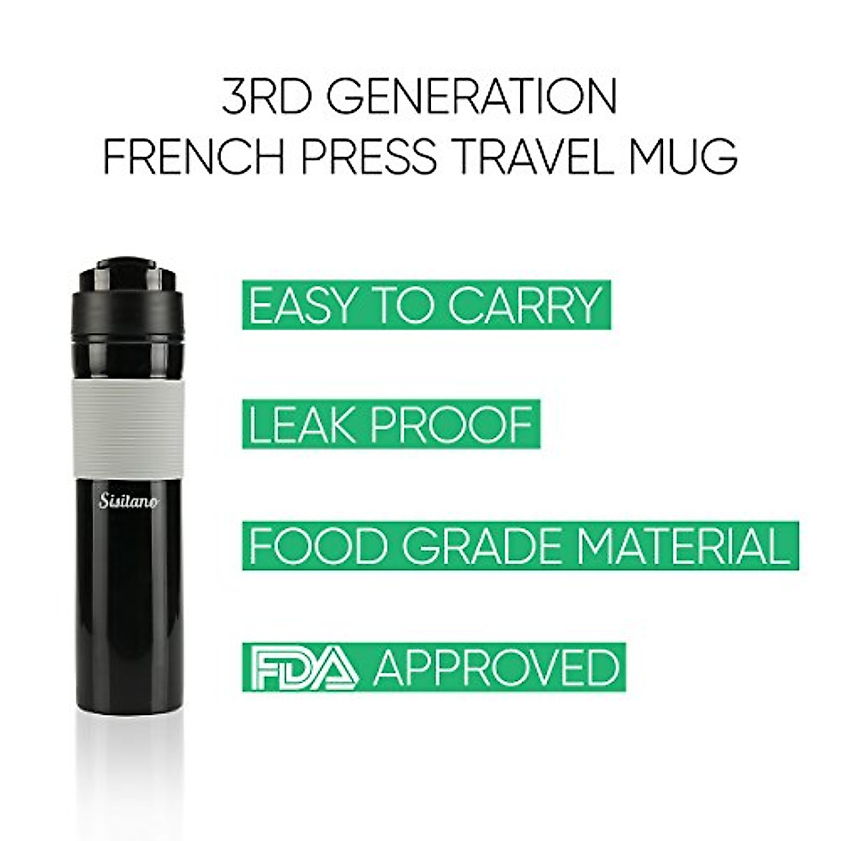 Sisitano 2in1 Travel French Press Coffee Maker, Portable 11.8 oz Tumbler Coffee French Press for Ground Coffee & Tea Leaves; Iced Coffee, Cold Brew Tea, Coffee Mug for Trips, Camping, Work & School