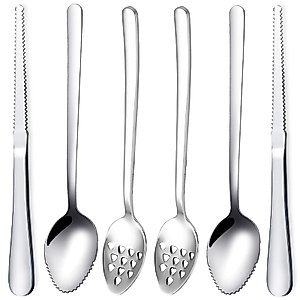 Grapefruit Spoon 6PCS Set,2 Grapefruit Spoons with Serrated Edge Made of Stainless Steel,2 Grapefruit Spoon with Holes.2 Grapefruit Knife Grapefruit Utensil Set pack of 6