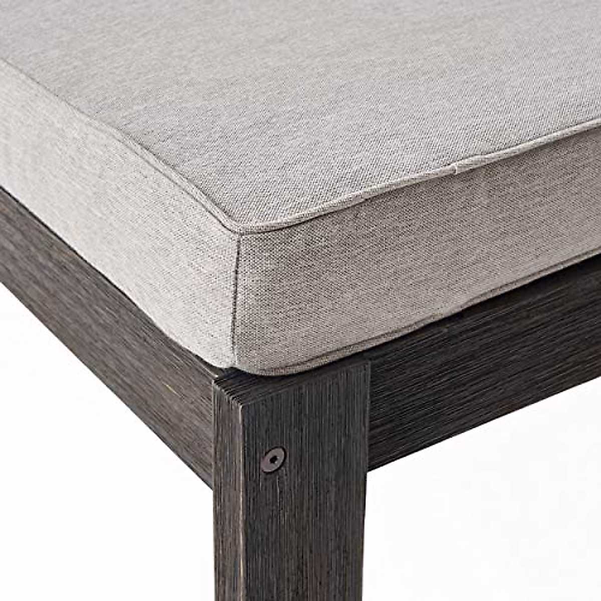 Great Deal Furniture Makayla Ana Outdoor 3 Seater Acacia Wood Sofa Sectional with Cushions, Dark Gray and Light Gray