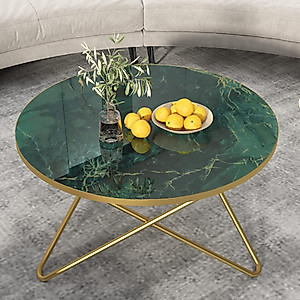 HLR Round coffee table with Green Faux Marble Top