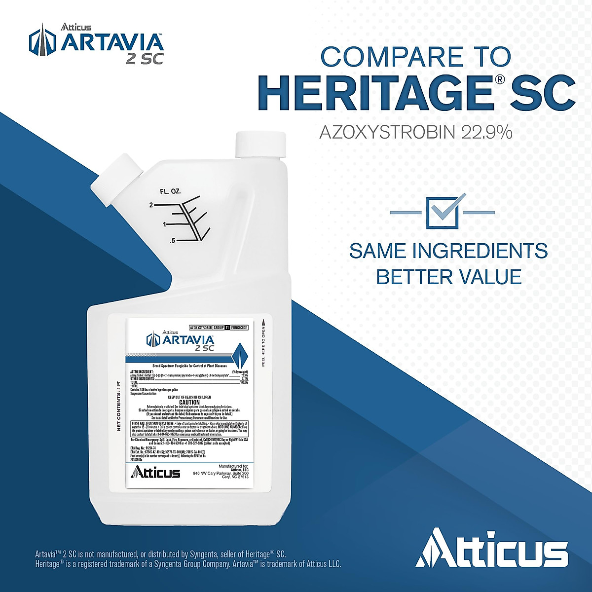 Atticus Artavia 2SC Azoxystrobin 22.9% Fungicide (16oz) - Compare to Heritage - Broad Spectrum Ornamental Disease Protection