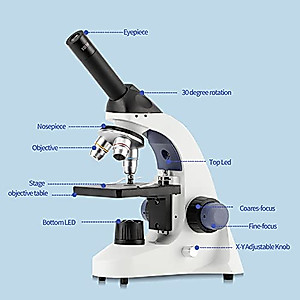 Compound Monocular Microscope Kids Adults - 40X-2000X Monocular Microscope for Kids Adults Students with Storage Bag, Metal Eyepiece, Slides (2022