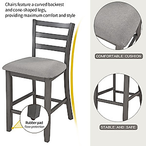 KoiHome East West Table & Padded Chairs with Cushion, Storage Shelving for Home, Distressed Finish, Retro Industrial Style, Gray, 5-Piece Wooden Counter Height Dining Set