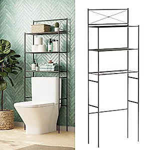 Zenna Home Over the Toilet Storage, Metal Bathroom Spacesaver with 3 Shelves, Cross-Style Storage Cabinet, Easy Assembly, Oil Rubbed Bronze
