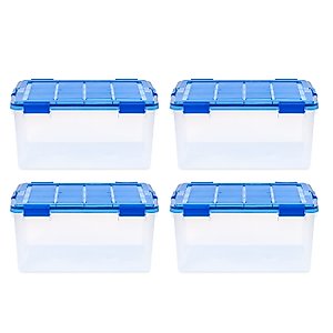 Iris 4Pack 62qt WEATHERPRO Airtight Plastic Storage Bin with Lid and Seal and Secure Latching Buckles
