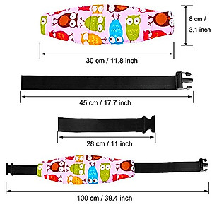 Toddler Adjustable Neck Support Pillow & Safety Head Support Band for Car Seat, Baby Child Infant Head Neck Protection, Pink Owl