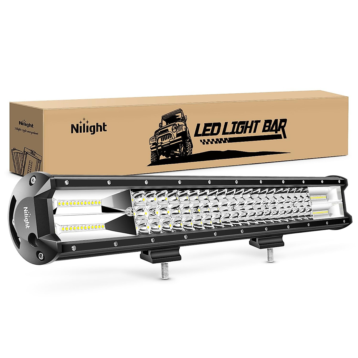 Nilight - 18005C-A 26Inch Triple Row Lights 297W 29700LM Flood Spot Combo Beam Bar Driving Boat Super Bright Led Off Road Trucks,2 Years Warranty