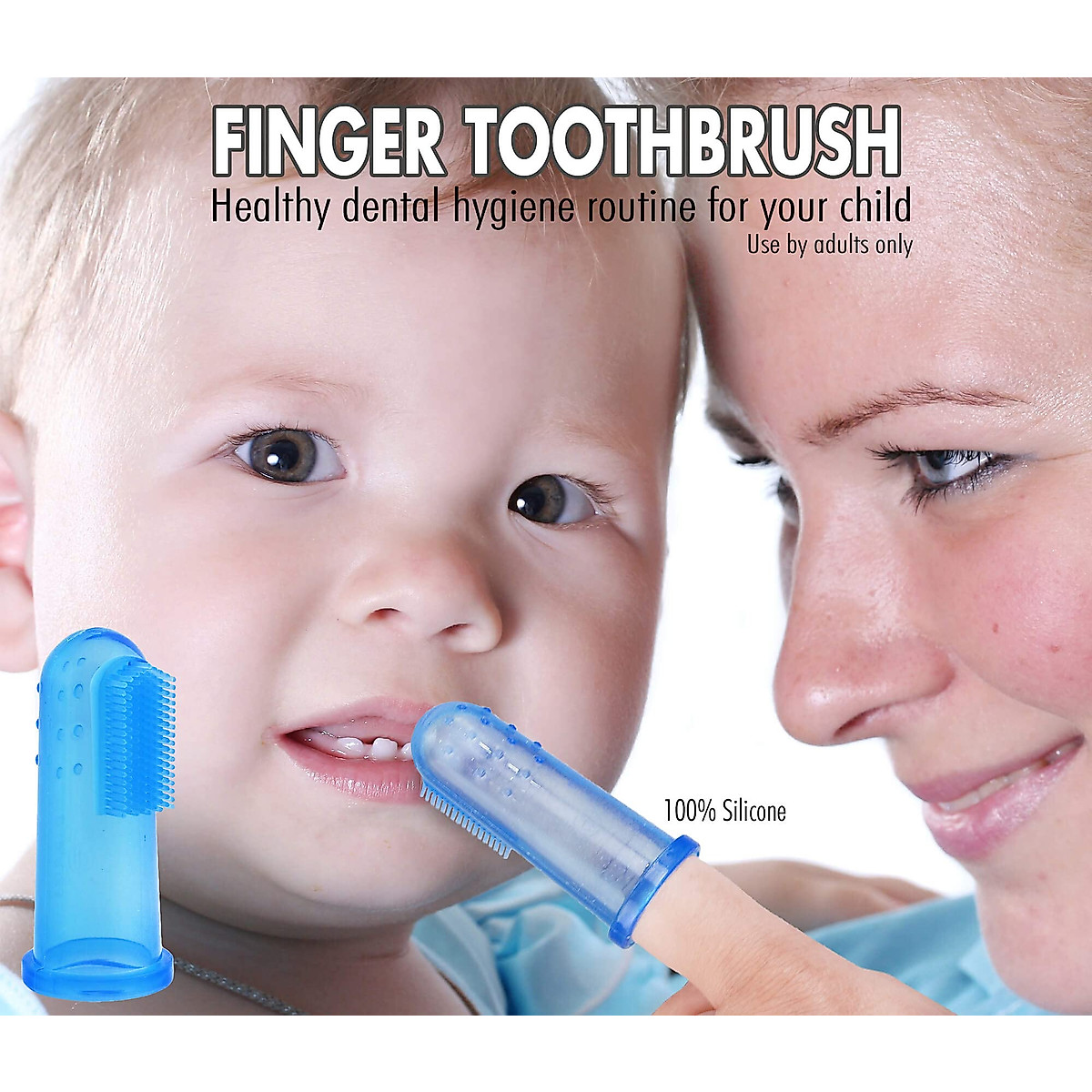 Brilliant Baby Finger Toothbrush - Silicone Gum Massager and Teether Brush for Infant and Toddler, 3 Months Old and Up, Gum and Tooth Cleaner, for Teething Relief- Oral Care, Blue/Clear, 2 (Pack of 2)