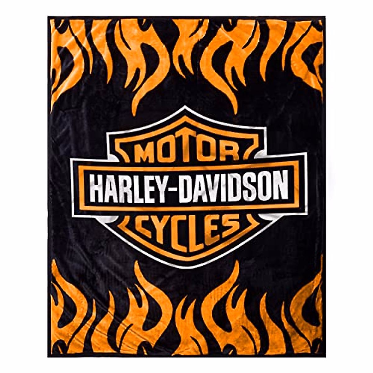 Super Soft Plush Classic Black Harley Davidson Blanket/Throw Full or Queen Size - Orange