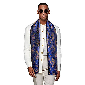 YOHOWA Men/Women Silk Scarf Floral Navy Gold Lightweight Scarves Neckerchief Party Wedding Fashion Gift