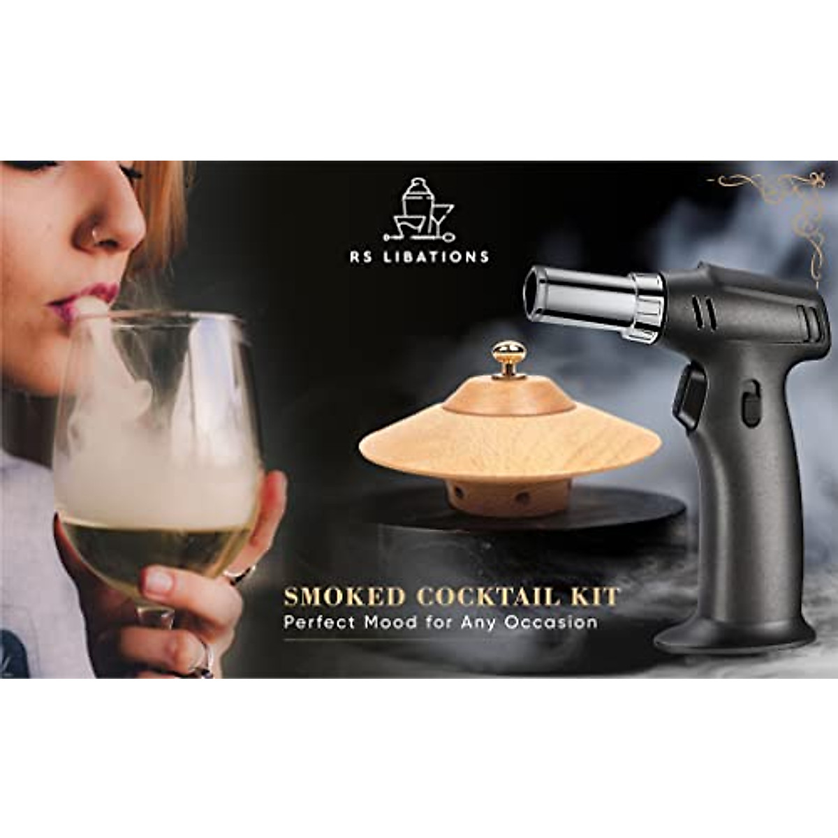 Cocktail Smoker Kit with Torch - Wood Chips, Ice Stones & Torch for Smoke Infused Whiskey Making - Gifts for Men Who Have Everything - Bartender Mixology Accessories Gift Set (Butane Not Included)