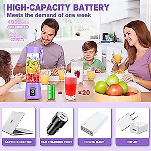 Portable Blender for Shakes and smoothies with Scale, 4000mAh Personal Electric Blender 15.2 oz,150w 6-Blades Blender Bottles, USB Rechargeable Mini Fruit Juicer for Travel, Office, Outdoors