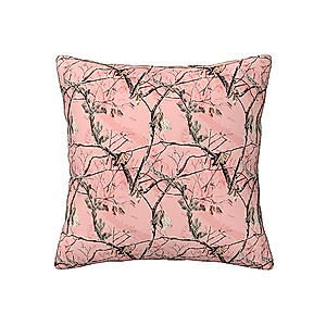 WURTON Pink Leaves Camo Print Throw Pillow Covers, Soft Square Cushion Case,for Sofa, Couch,Bed Chair-18 X 18 Inch