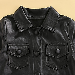 Toddler Little Girl Dress Fall Winter Leather Shirt Dresses Kids Jacket Button Cardigan Outerwear (Black, 5-6 Years)
