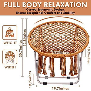 PASAMIC Boho Chair with Folding Metal Frame, 100% Cotton Handmade Round Cozy Chairs, Exquisite Comfy Chair for Bedroom, Living Room Décor Coffee