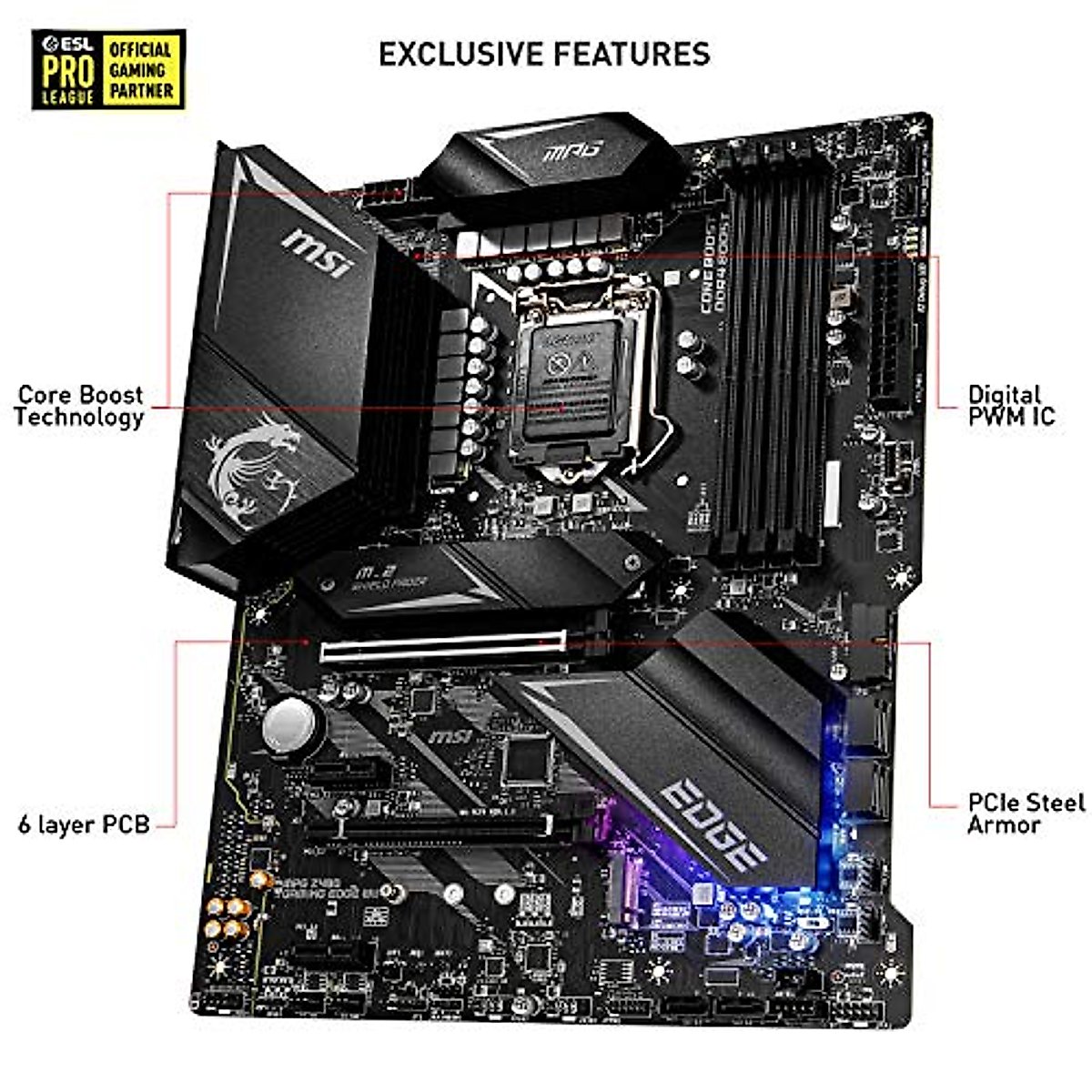 MSI MPG Z490 GAMING EDGE WIFI ATX Gaming Motherboard (10th Gen Intel Core, LGA 1200 Socket, DDR4, CF, Dual M.2 Slots, USB 3.2 Gen 2, Wi-Fi 6, DP/HDMI, Mystic Light RGB)