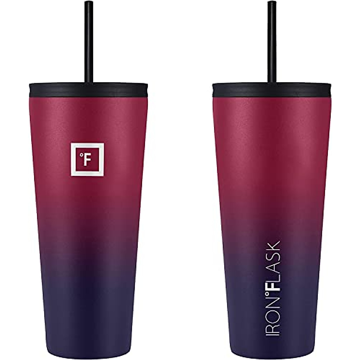 IRON °FLASK Classic Tumbler 2.0-2 Lids (Straw/Flip), Vacuum Insulated Stainless Steel Water Bottle, Double Walled, Drinking cup, Thermo Travel Mug - Dark Rainbow, 32 Oz
