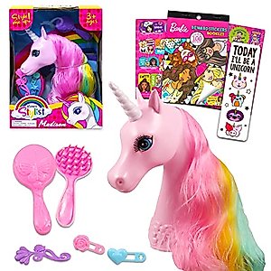 Unicorn Styling Head for Girls - Bundle with Unicorn Styling Head Toy, Stickers, Unicorn Bookmark | Unicorn Gifts for Girls, Kids