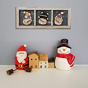 Attraction Design Wood Snowman Wall Decor Hanging Christmas Sign, Rustic Christmas Snowman Decoration Wall Art Wooden Snowman Sign Holiday Decorative Sign Hanging Xmas Décor 16.8X6.6in