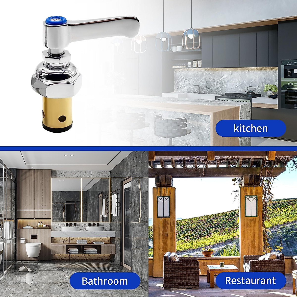 Handle Stem Assembly Fits for T&S Brass Faucets Blue Cold and Red Hot Side Spindle Assembly Valve Replacement Part Replace 002714-40 002713-40 Spindle Assembly for Eterna Valve Replacement