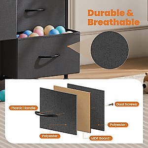 Sweetcrispy 8 Drawers Dresser for Bedroom, Kidsroom Furniture, Tall Chest Tower, Storage Organizer Units for Clothing, Closet, Fabric Bins, Wood Top, Steel Frame, Lightweight, Assemble Tools Include