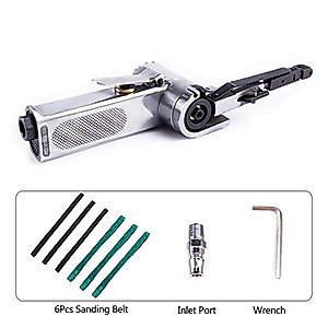 Air Belt Sander Grinder 3/8'' x 13'' with 6Pcs Belts (#60,#80,#120) For Polishing Plastic, Aluminium, Iron, Steel and Metal