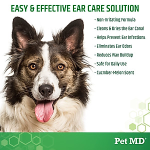 Pet MD Otic Clean Dog Ear Cleaner for Cats and Dogs - Effective Against Infections Caused by Infections, Itching and Controls Ear Odor - 8 oz (Cucumber Melon)