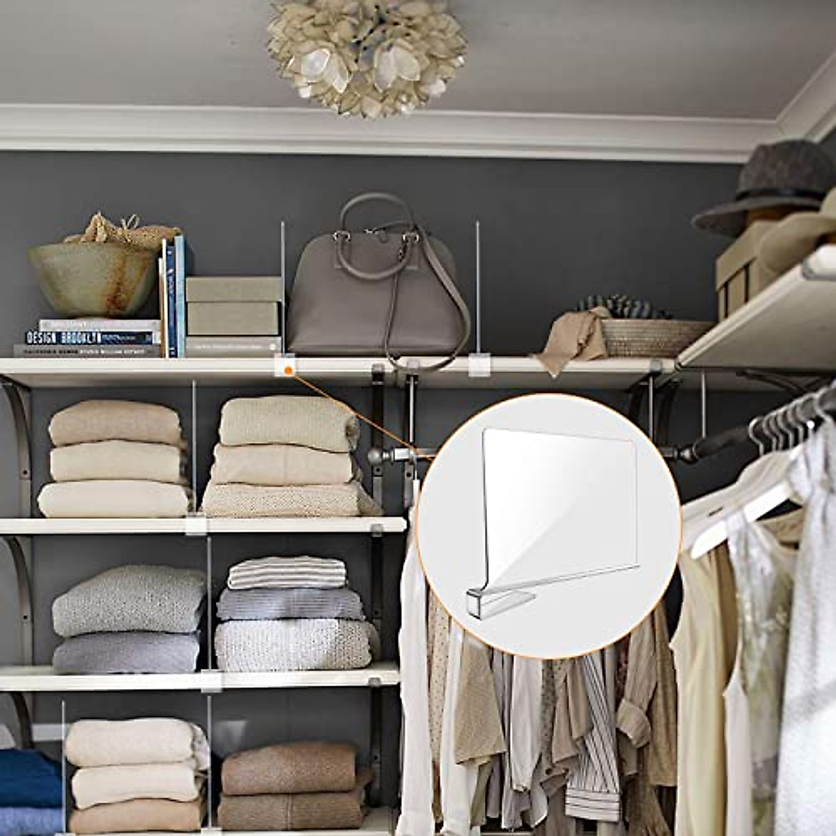 Maotong Clear Closet Shelf Divider 8 Pack, Acrylic Shelf Separator Shelves Organizer for Bedroom Clothes Closet Shelving, Kitchen and Office Shelves