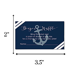 Paper Clever Party Nautical Diaper Raffle Tickets (25 Pack) Boys Baby Shower Games for Drawing Prizes - Invitation Insert Guests to Fill-In – Anchor Theme Blue - 2x3.5 Printed Card Set