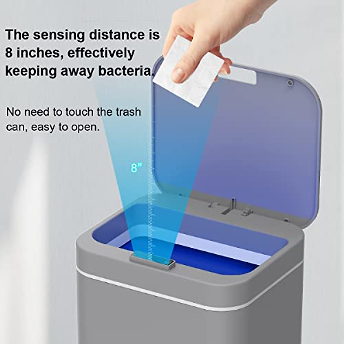 Touchless Trash Can with Motion Sensor with Lid, 4.2 Gallon Waste Bin Intelligent Induction Waterproof Trash Can, Household Kitchen Bathroom Office Smart Garbage Bin (Grey)
