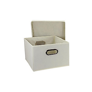 Household Essentials Fabric Storage Boxes with Lids and Handles, Natural