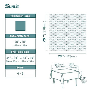 Geometric Moroccan Tablecloth Square 70 x 70 Inch, Vinyl Coated Polyester Fabric Table Cloth,Gray Teal Waterproof Oil-Proof Wipeable Table Cover for Square Kitchen Table Picnic Indoor & Outdoor Dining