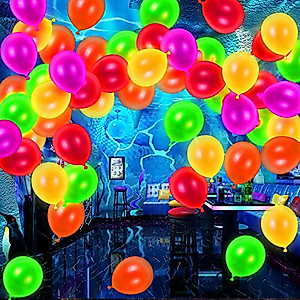 RUBFAC Neon Balloons, Glow in the Dark Party Supplies, 160pcs, 12 Inches, 5 Colors, Glow Balloons, Fluorescent Latex Neon Balloons, Birthday, Wedding Supplies